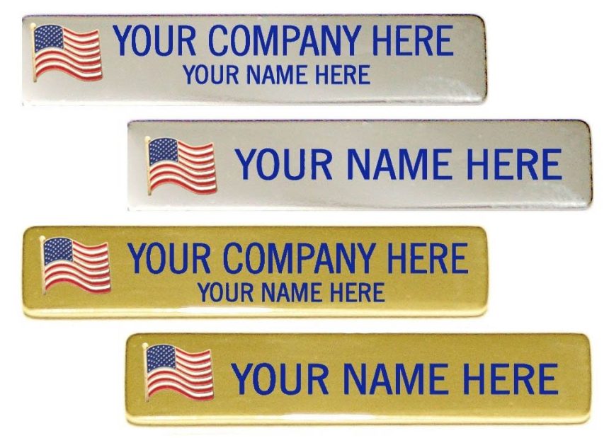 PATRIOTIC ENGRAVED NAME PLATE IN BLUE INK WITH USA FLAG - ProUniforms